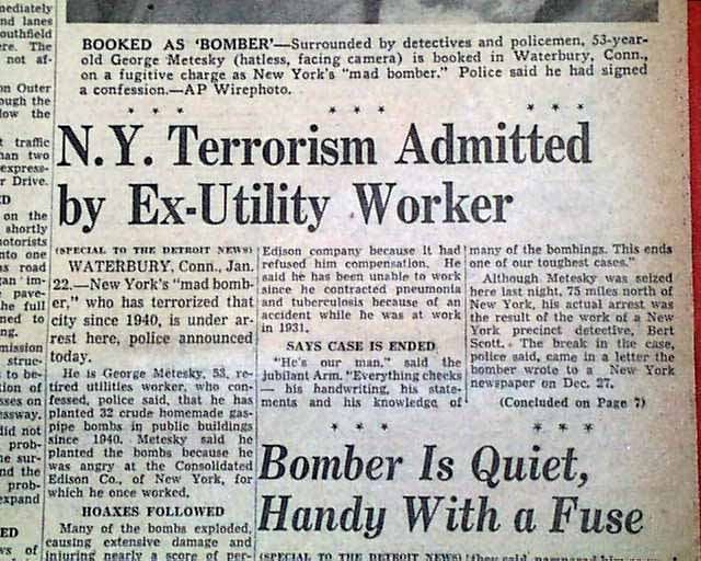George Metesky (Mad Bomber) caught... - RareNewspapers.com