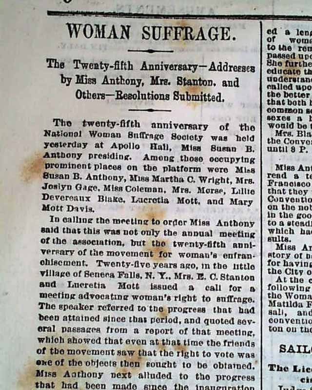 WOMEN'S SUFFRAGE Susan B. Anthony & Elizabeth Cady Stanton 1873 NYC ...