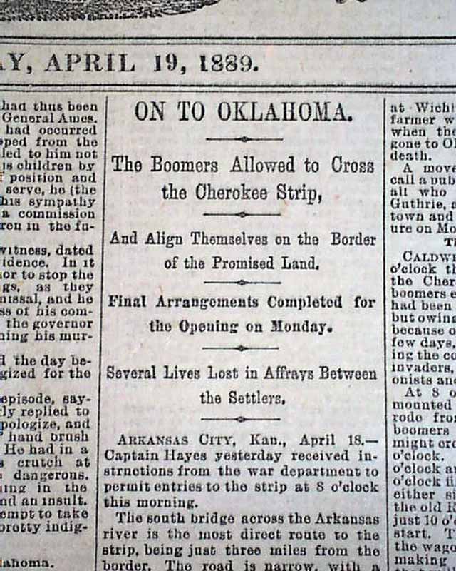OKLAHOMA LAND RUSH Sooners Boomers Wagon Trains Invade Territory 1889 ...
