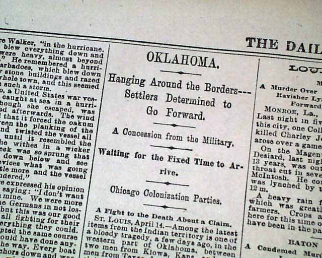 OKLAHOMA LAND RUSH Run Sooners Boomers Cherokee Strip Begins 1889 Old ...