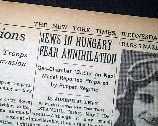 1944 WWII Newspaper JEWISH HOLOCAUST Extermination HUNGARY Jews NAZIS ...