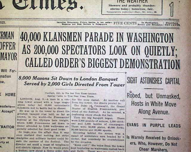 1925 KKK Ku Klux Klan Washington D.C. RALLY Pennsylvania Avenue MARCH ...