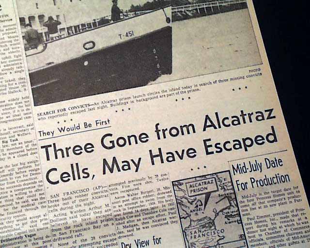 Real ESCAPE FROM ALCATRAZ PRISON Island 1962 Newspaper | eBay