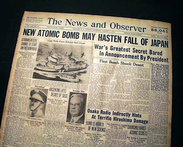 HIROSHIMA JAPAN ATOMIC BOMBING 1st 1945 WWII Newspaper | eBay