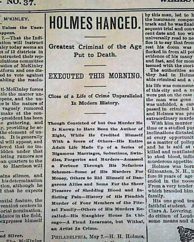 Murderer H. H. HOLMES 1st U.S. Serial Killer HANGING Execution in 1894 ...