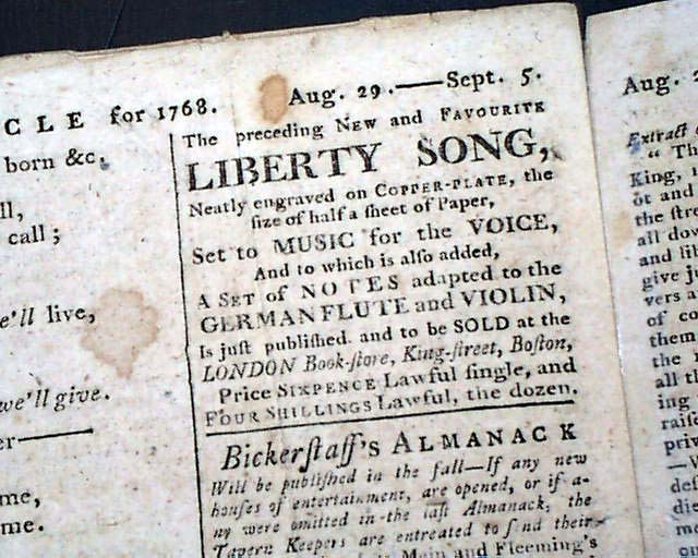 Printing of "The Liberty Song"... "...uniting we stand, by dividing we ...