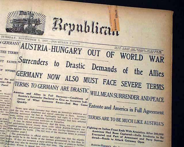 AUSTRIA-HUNGARY Surrenders World War I 1918 Newspaper * | eBay