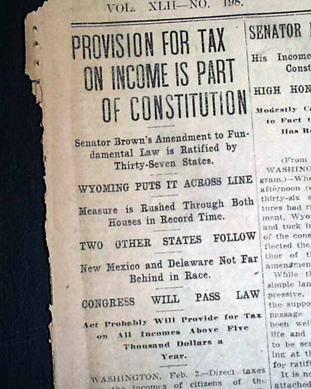 16th Amendment Ratified RareNewspapers 16th Amendment Ratified RareNewspapers